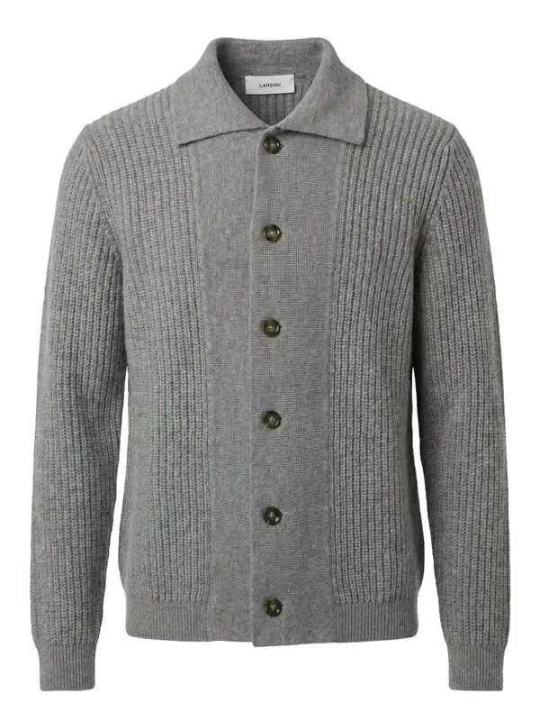 LARDINI Ribbed Knit Wool Cardigan - Grey