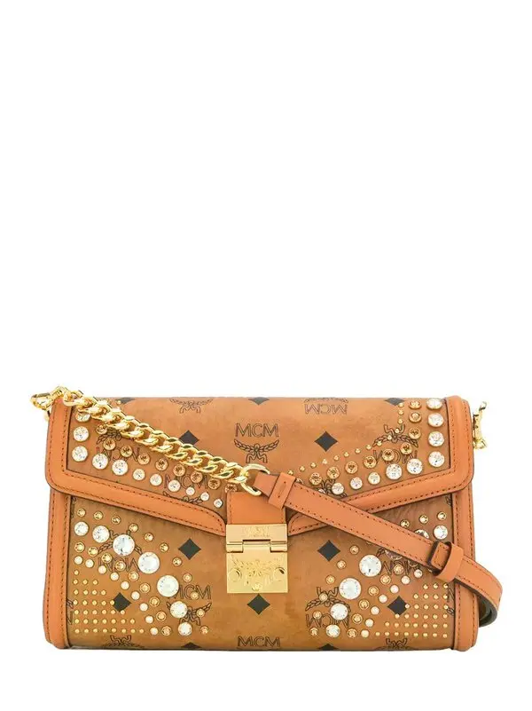 Mcm Crystal Embellished Crossbody Bag - Brown