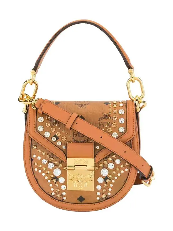 Mcm Crystal-embellished Shoulder Bag - Brown