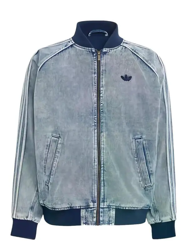 Adidas Embroidered Logo Denim Jacket - Blue
