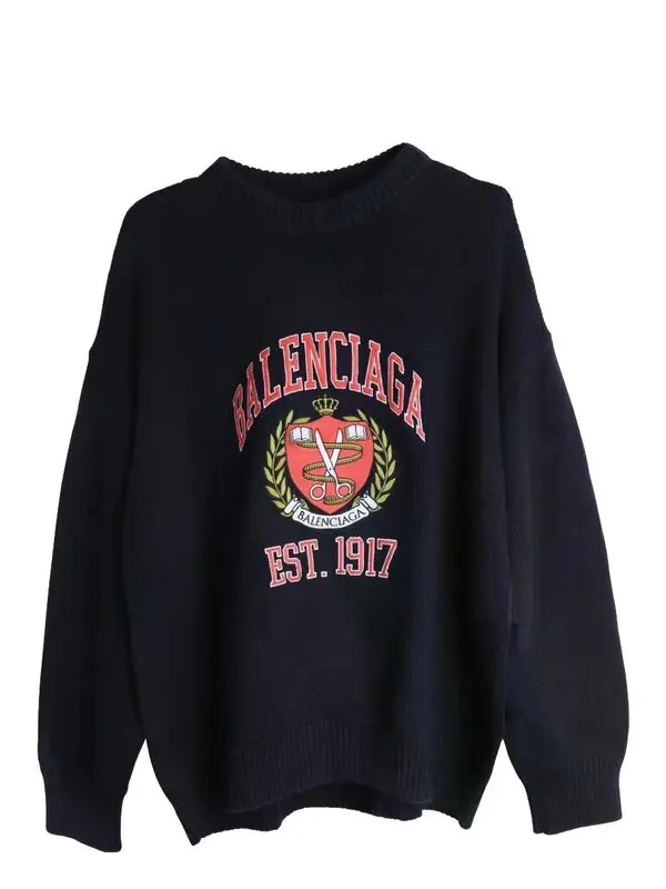 Balenciaga College Logo Oversized Sweater - Black