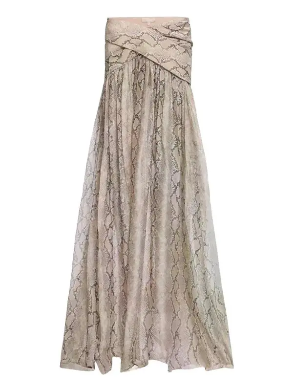 Elie Saab Python Print Silk Maxi Skirt - Neutrals