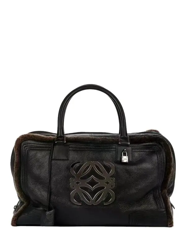 Loewe Shearling-trimmed Leather Bag - Black
