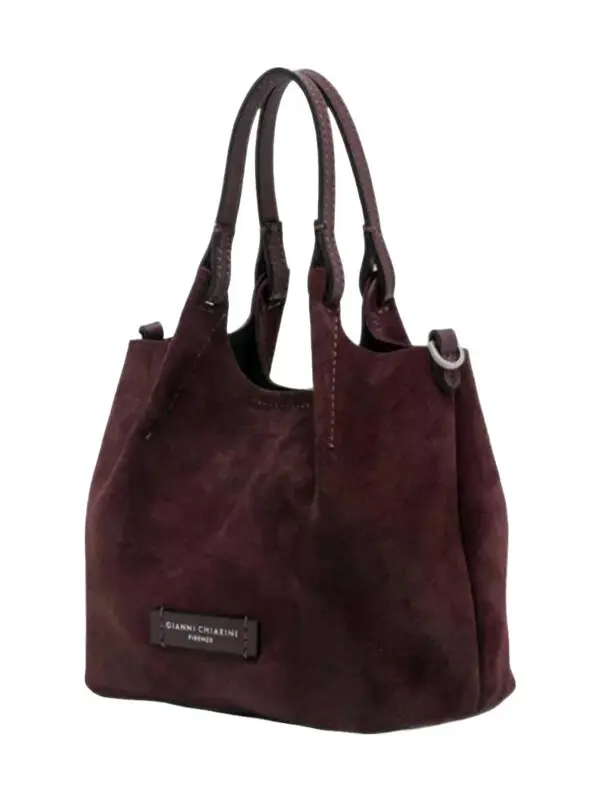 GIANNI CHIARINI Suede Tote Bag With Logo Patch - Red