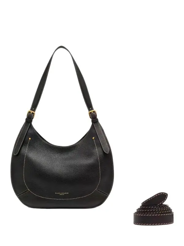 GIANNI CHIARINI Grained Shoulder Bag With Contrast Stitching - Black