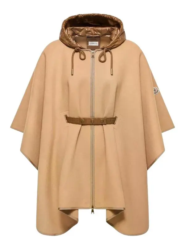 Moncler Hooded Belted Cape - Neutrals