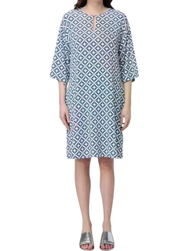 Max Mara Geometric Print Keyhole Dress - White