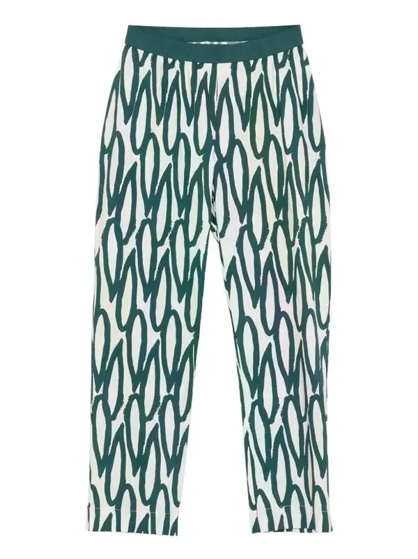 Liviana Conti Abstract Print Elasticated Waistband Cropped Trousers - White