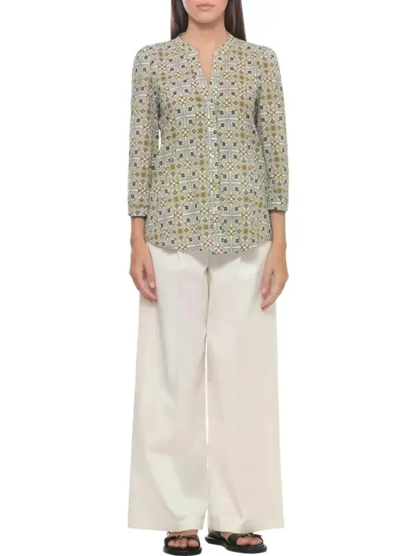 EMME Geometric Print V-neck Shirt - Brown