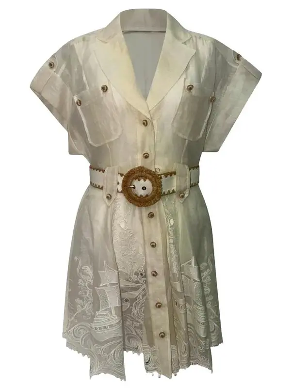 Zimmermann White Broderie Anglaise Belted Dress - Neutrals