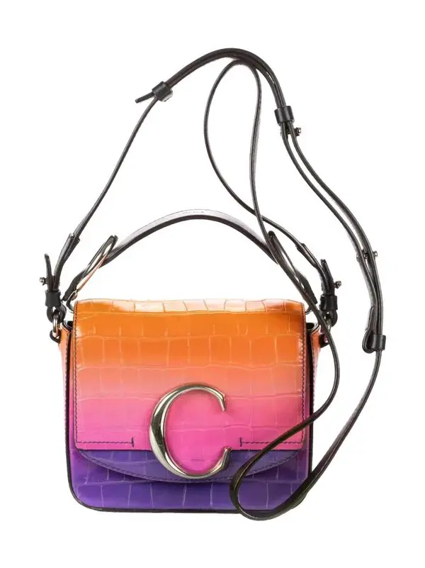 Chloé C-plaque Embossed Crocodile Effect Tote Bag - Orange