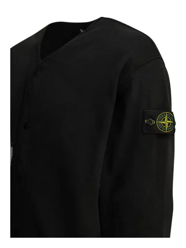 Stone Island Logo Patch Button-up Sweater - Black