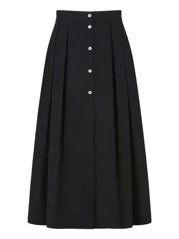 LA ROSE Midi Button-front Pleated Skirt - Black