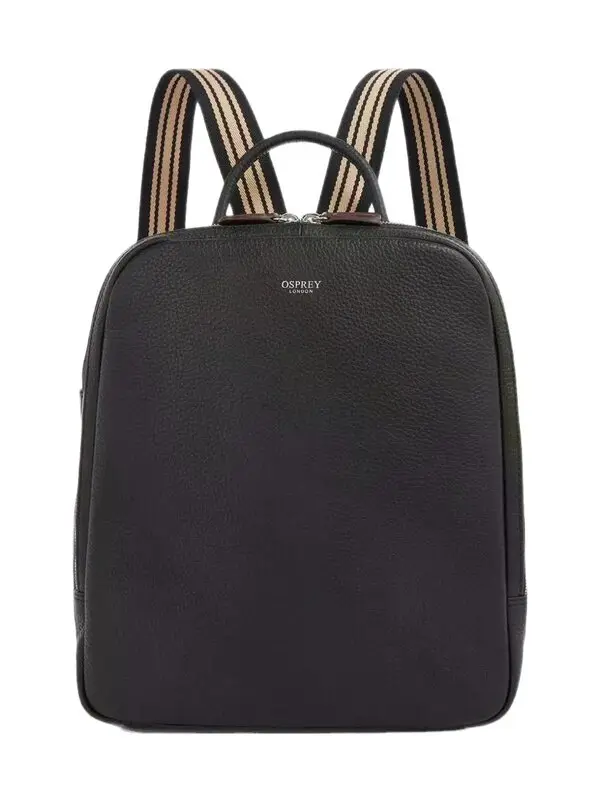 OSPREY Grained Leather Backpack With Striped Strap - Black