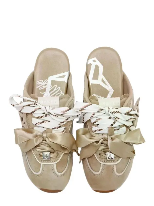 NAKED WOLFE Beige Suede Bow Detail Lace-up Loafers - Neutrals