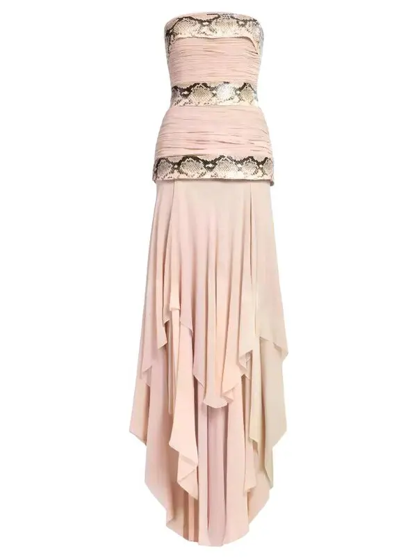 Elie Saab Strapless Snake-effect Ruched Maxi Dress - Neutrals