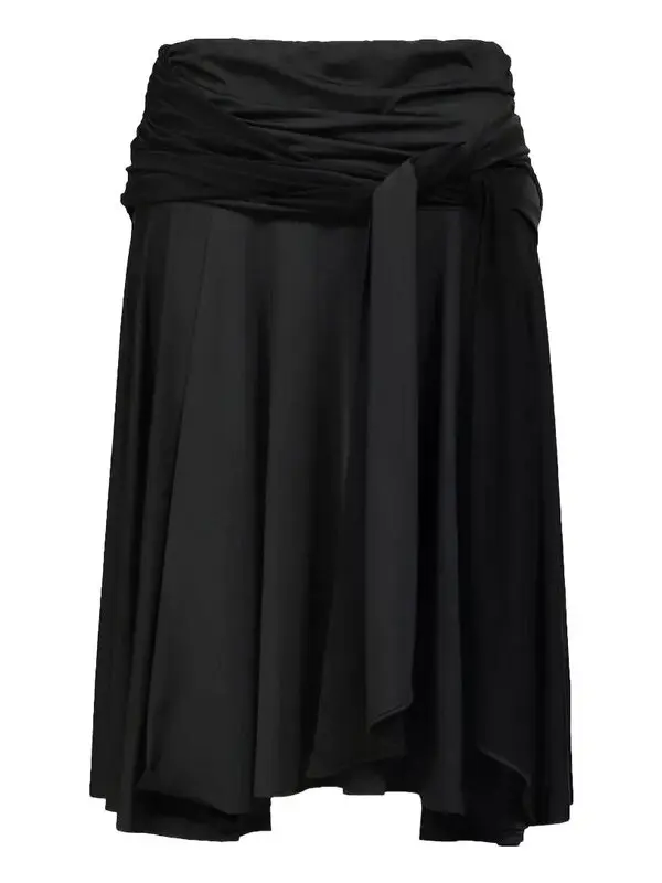 GLOWNY Draped Pleated Midi Skirt - Black