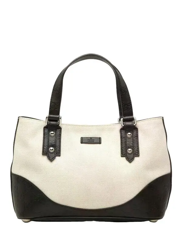 Gucci Canvas And Embossed Leather Trim Handbag - Neutrals