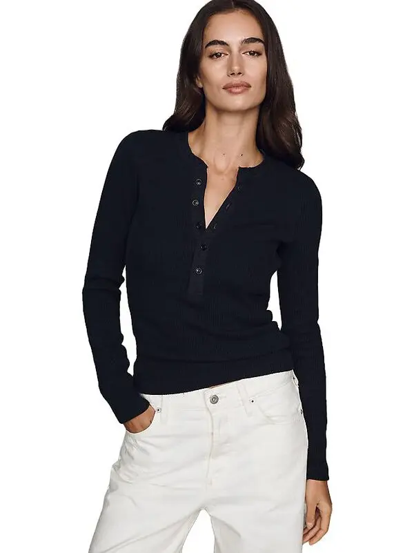 Citizens Of Humanity Drea Cotton Waffle Henley Top - Navy