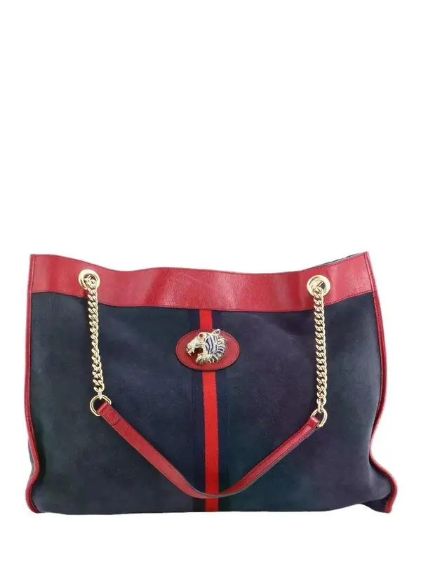 Gucci Rajah Chain Suede Large Tote Bag - Blue