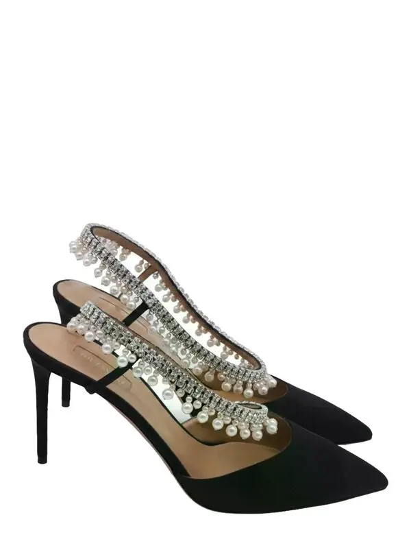 AQUAZZURA Embellished Slingback Pumps - Black