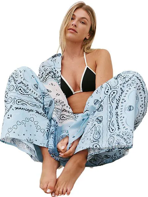 BRIDEMERCH Bandana Print Cotton Wide-leg Pants - Blue