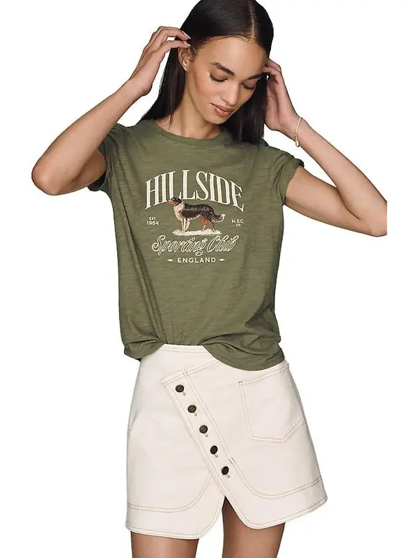 PILCRO Bennie Cotton Slim Crew-neck Tee - Green Pattern