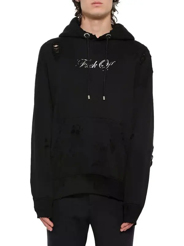MASTERMIND WORLD Distressed Skull Print Hoodie - Black