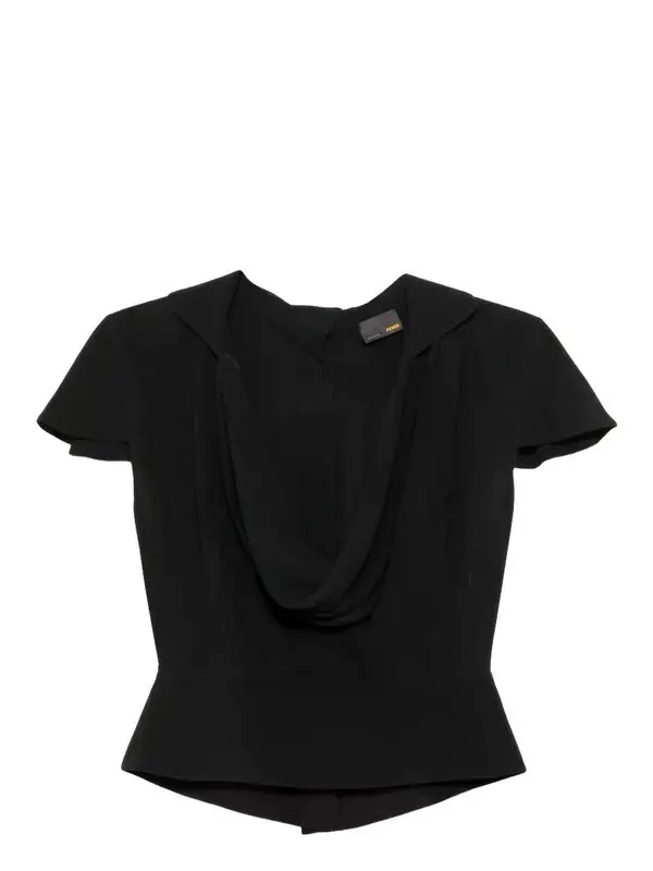 Fendi Draped Short Sleeve V-neck Top - Black