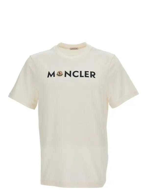 Moncler Maglietta Logata In Cotone - Bianco