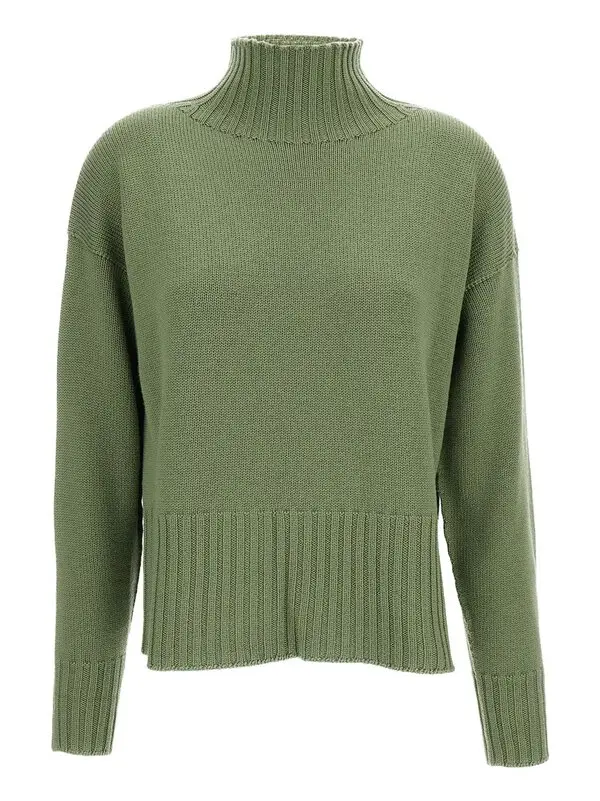 DRUMOHR Merino Wool Turtleneck Sweater With Kimono Sleeves - Verde