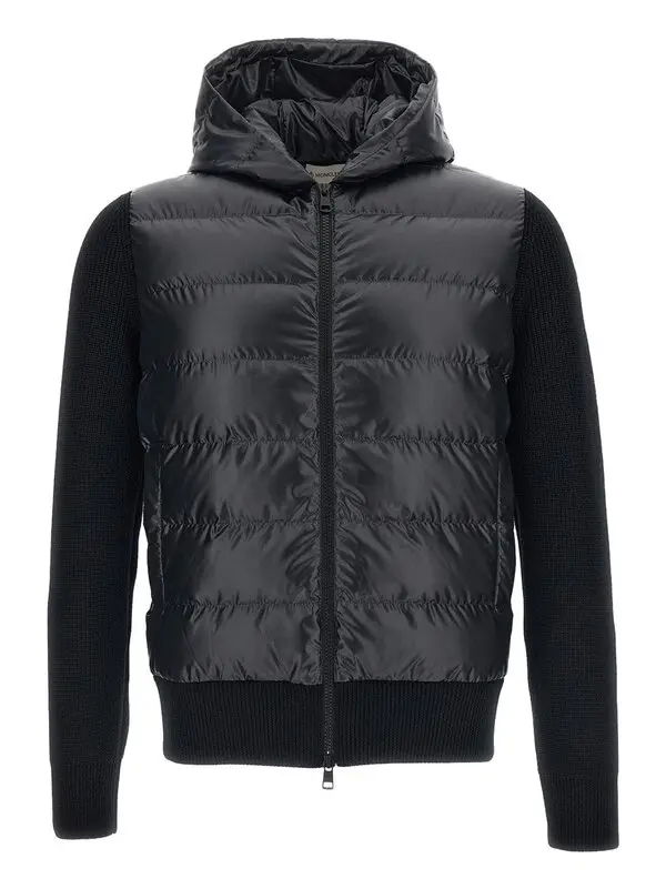 Moncler Giacca Cardigan Imbottita Con Cappuccio - Nero