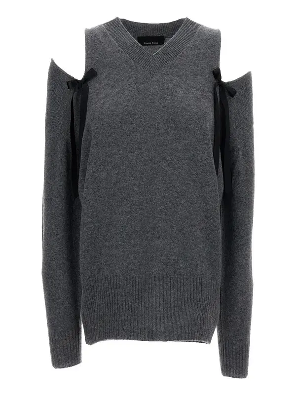 Simone Rocha Cashmere V-neck Sweater With Bow Embellishments - Grey