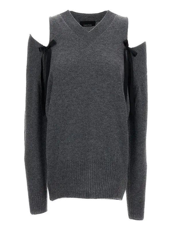 Simone Rocha Cashmere V-neck Sweater With Bow Embellishments - Grigio