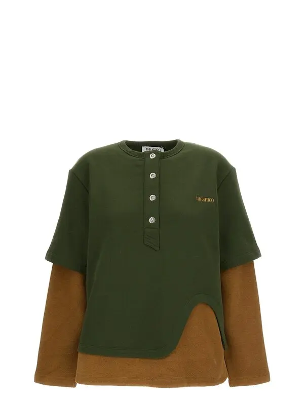 Attico Layered Sweatshirt With Button Detail - Green