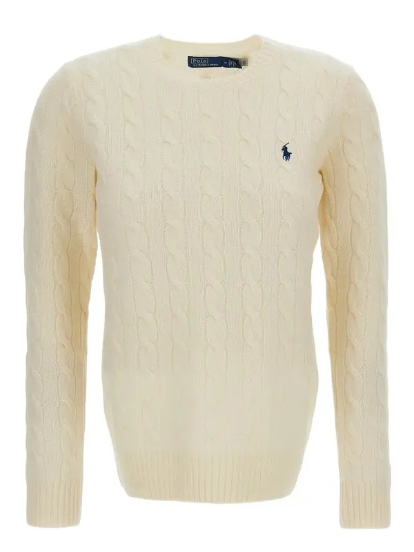 Polo Ralph Lauren Cable-knit Wool-cashmere Blend Crew Neck Sweater - Bianco