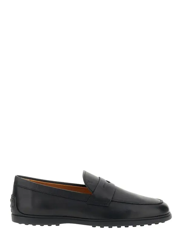 TOD'S Leather Rubber Sole Moccasins - Black