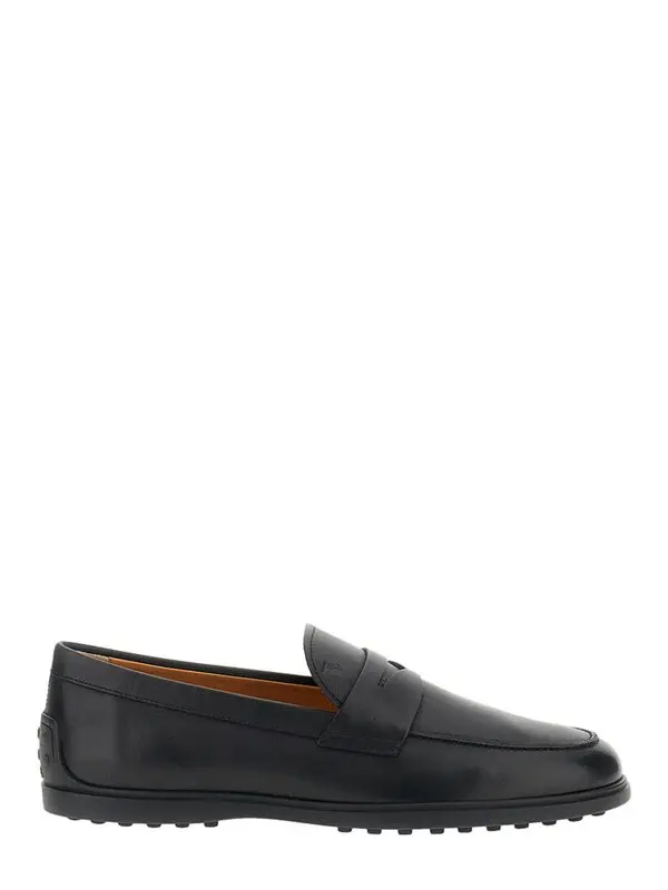 TOD'S Leather Rubber Sole Moccasins - Black