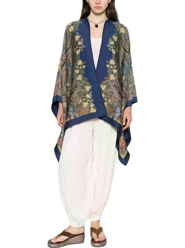 Etro Paisley Print Cape Jacket - Blue