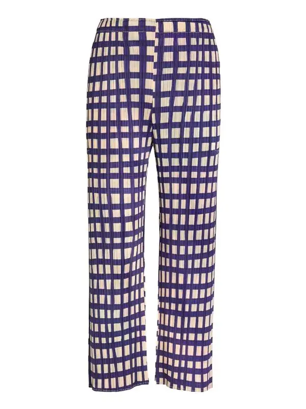 Issey Miyake Basket Plissé-effect Checked Trousers - Blue