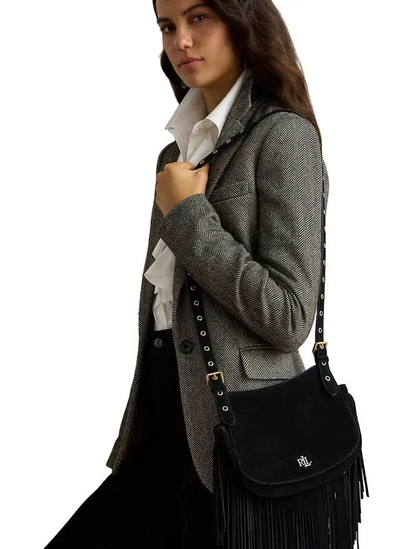 Ralph Lauren Marcy Suede Fringe Crossbody Bag - Black