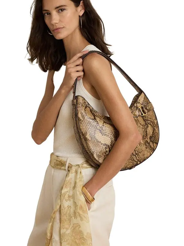Ralph Lauren Python-embossed Large Tasha Shoulder Bag - Tan Multi