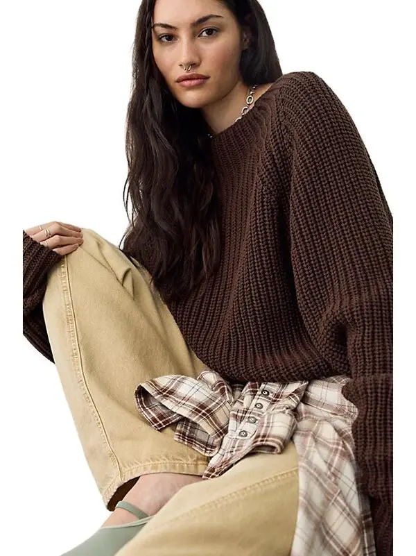 Free People Low Tide Knit Pullover - Chocolate