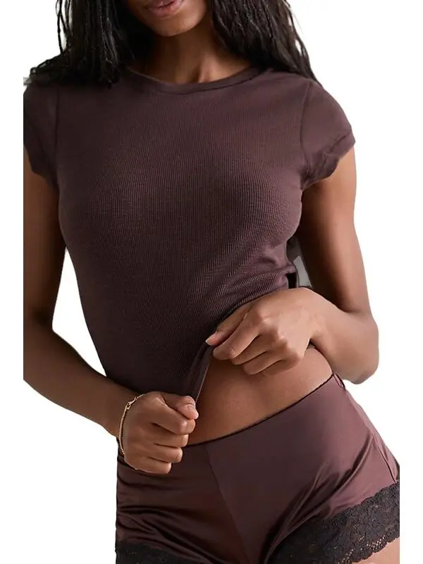 Free People Keeping It Light Ribbed Baby Tee - Hot Fudge