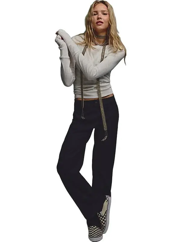 Free People Set On You Slim Solid Trousers - Black