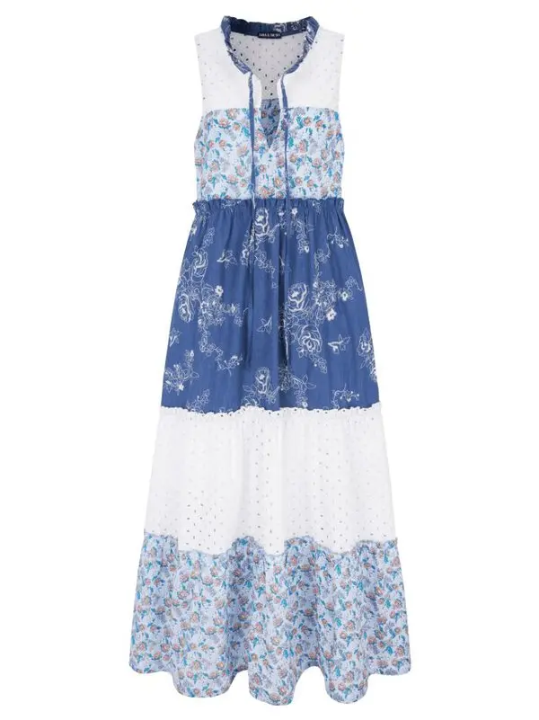 CARA & THE SKY Sleeveless Floral Tiered Maxi Dress - Blue