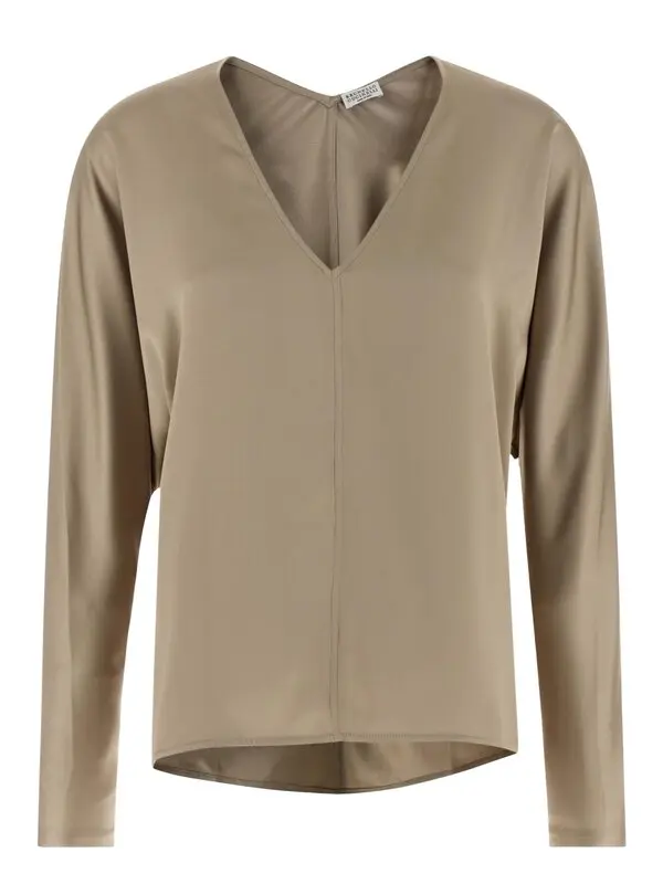 Brunello Cucinelli V-neck Long-sleeved Blouse - Nude