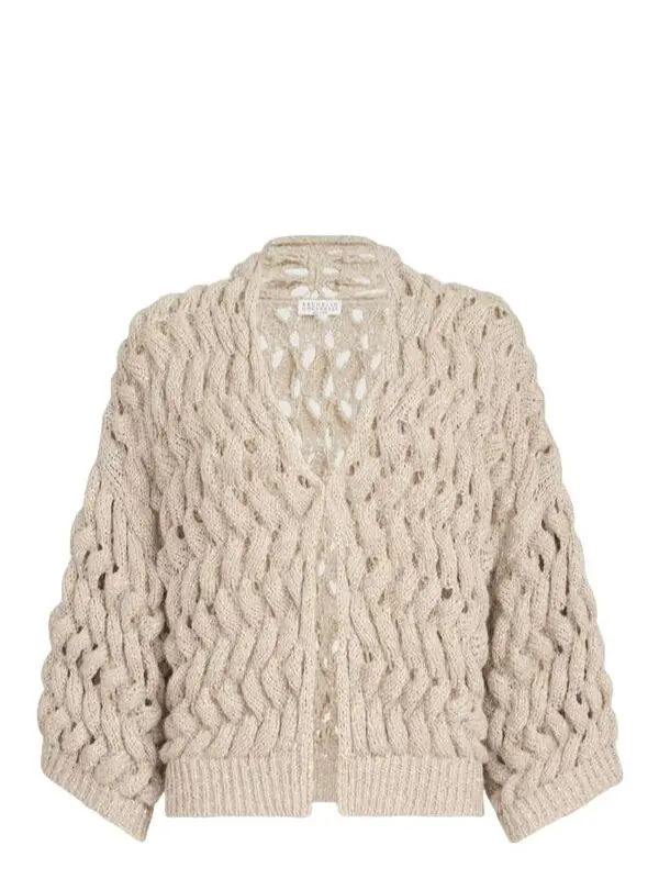 Brunello Cucinelli Silk And Linen Dazzling Waves Cardigan - Sandy Yellow