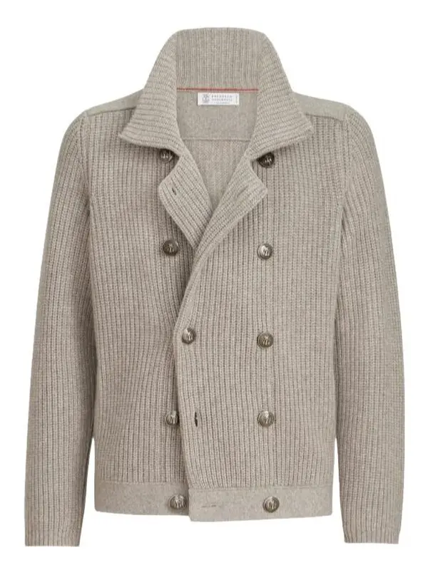 Brunello Cucinelli Ribbed Knit Notch Lapel Cardigan - Light Brown