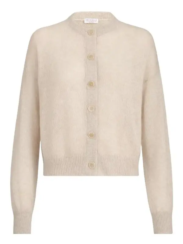 Brunello Cucinelli Sparkling Mohair And Wool Cardigan With Monili - Ivory